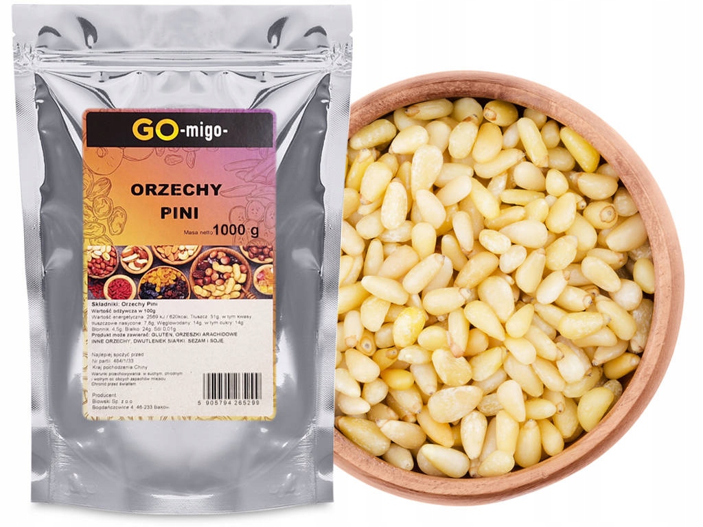 Orzeszki pini orzechy piniowe 1kg - GOmigo - 14489650163 - oficjalne archiwum Allegro