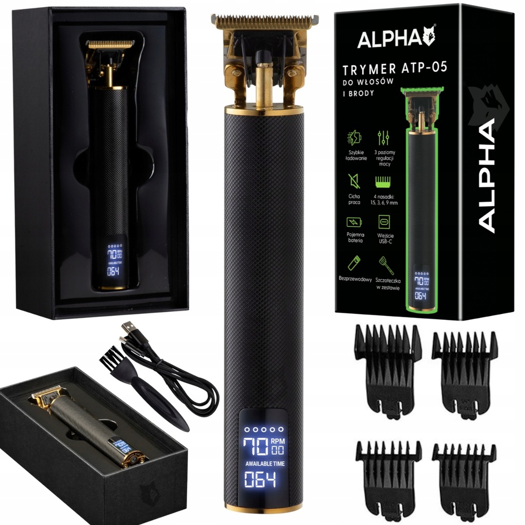 MASZYNKA TRYMER DO STRZYŻENIA GOLENIA I STYLIZACJI WŁOSÓW BRODY ALPHA ...