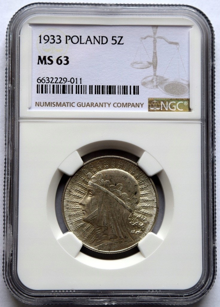 5 ZŁ GŁOWA KOBIETY 1933 NGC MS63 - PIĘKNA SZTUKA - 12999475460 - oficjalne archiwum Allegro