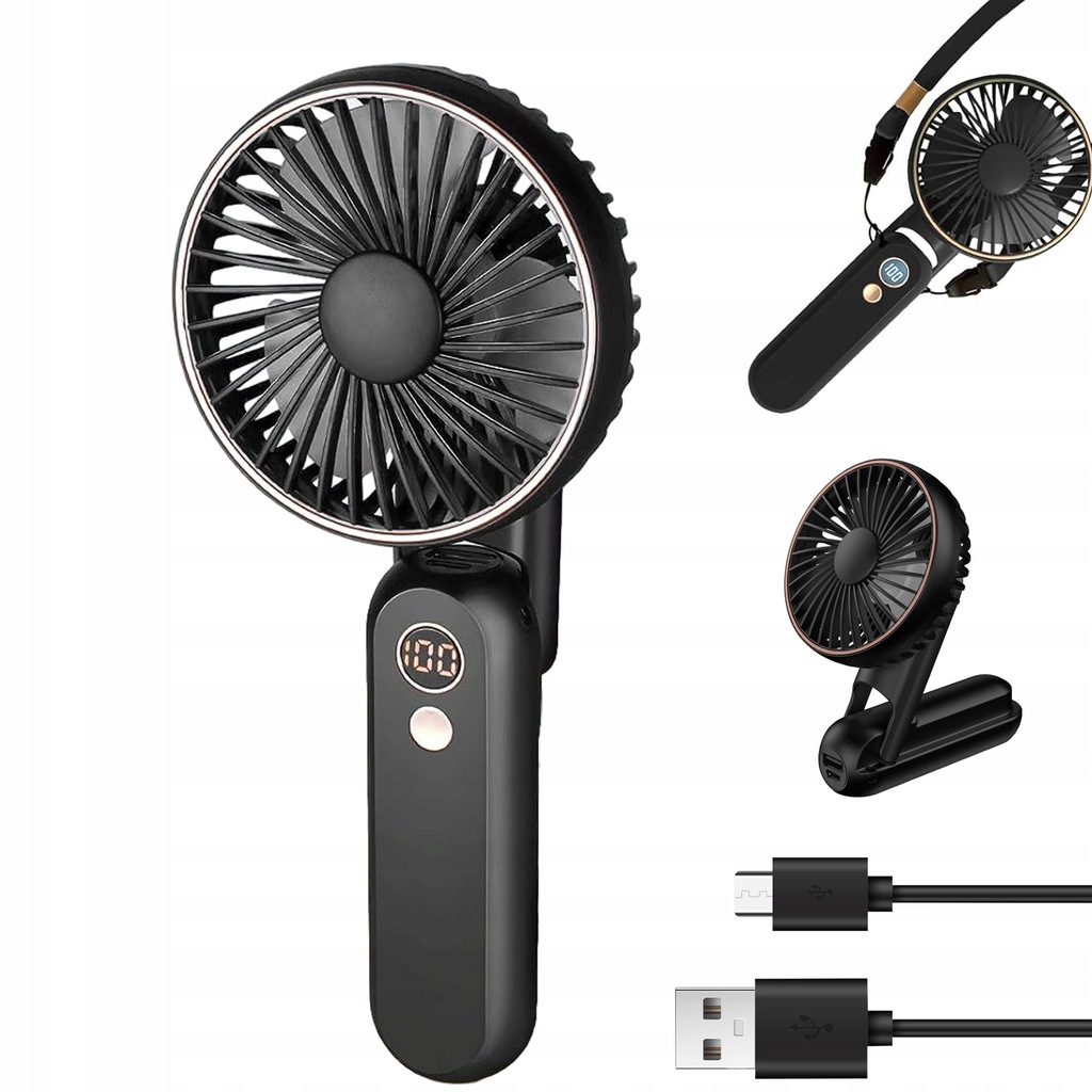 PRZENOŚNY WIATRAK WENTYLATOR WIATRACZEK BIUROWY USB RĘCZNY SKŁADANY ...