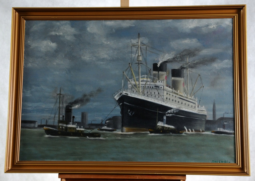 STATKI W PORCIE- WYJĄTKOWY PRZEPIĘKNY OBRAZ OLEJNY - 13269210439 ...