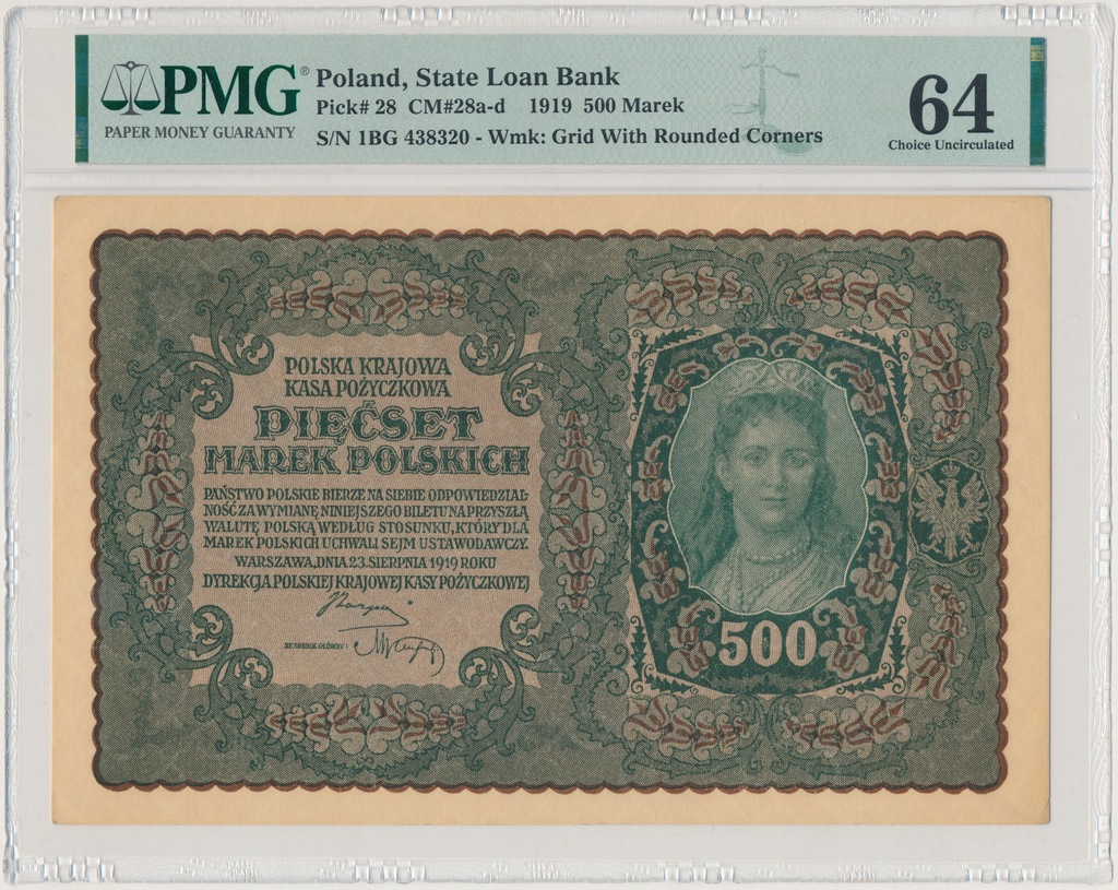 6086. 500 mkp 1919 - I Serja BG - PMG 64 - 13756553640 - oficjalne ...