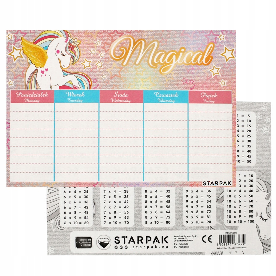 Plan lekcji tabliczka mnożenia Jednorożec - 13804543083 - oficjalne archiwum Allegro