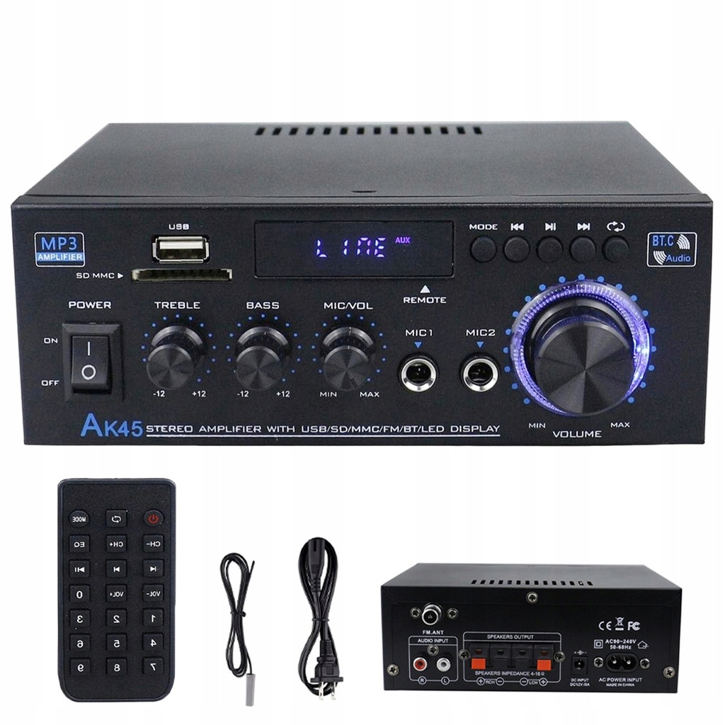 WZMACNIACZ CYFROWY AK45 HIFI BT 5.0 RCA SD USB FM STEREO ODTWARZACZ AUDIO - 14613326716 ...
