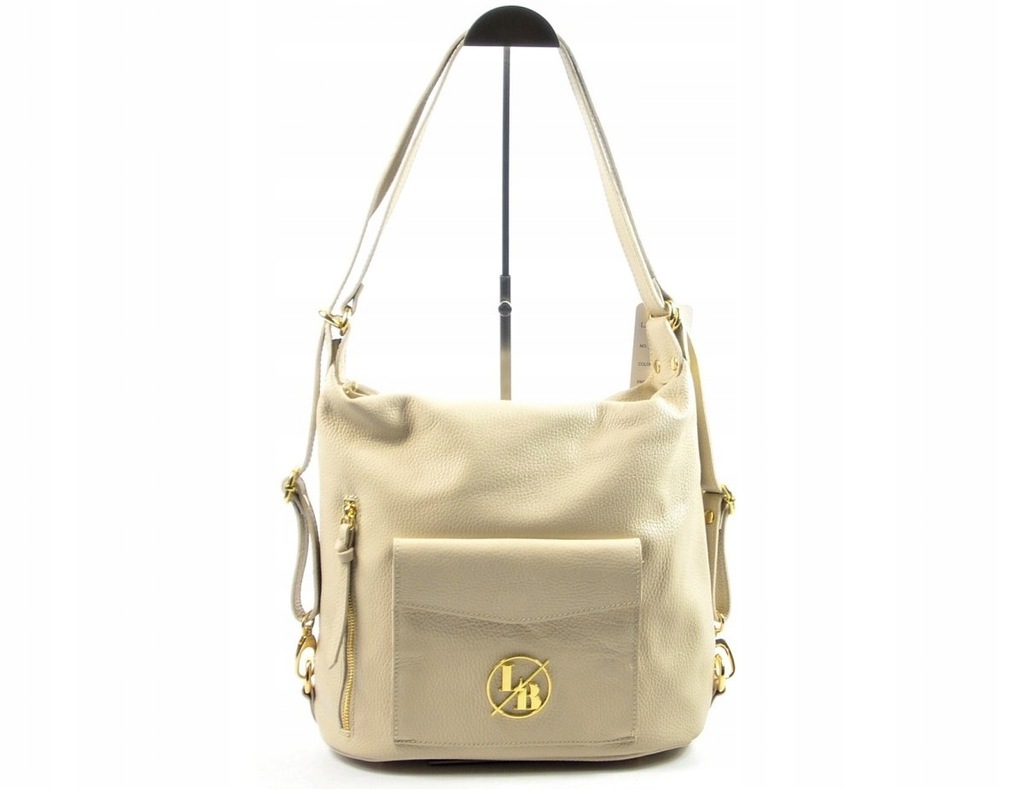 TOREBKA Laura Biaggi worek plecak skóra beżowa beż - 13223112848 - oficjalne archiwum Allegro