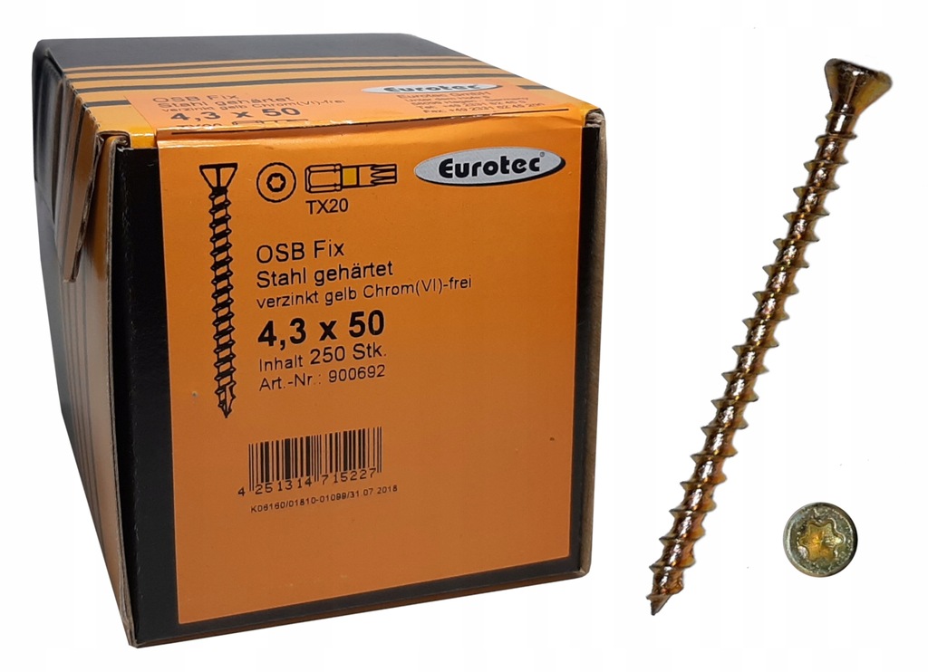 EUROTEC wkręty do płyt OSB FIX ocynk 4,3x50 250szt - 11898678102 ...
