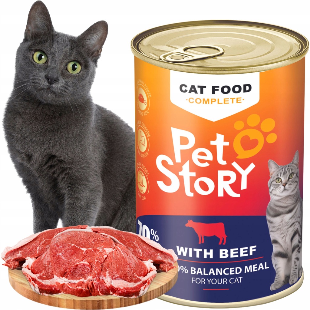 PETSTORY Karma pełnoporcjowa WOŁOWINA kawałki w sosie KOTÓW 70% mięsa 400g - 14809672603 ...