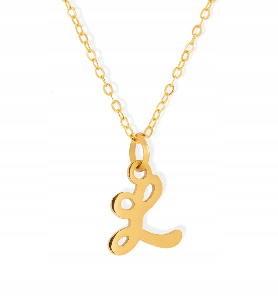Naszyjnik inicjał literka L zawieszka łańcuszek stalowy złoty delikatny ...