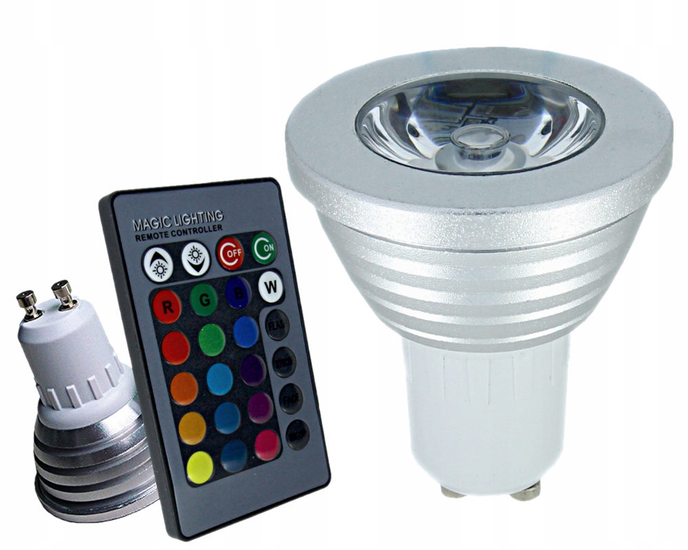 LED 5x GU10 3W 230V RGB z PILOTEM KOLOROWA ŻARÓWKA - 9706111373 - oficjalne archiwum Allegro