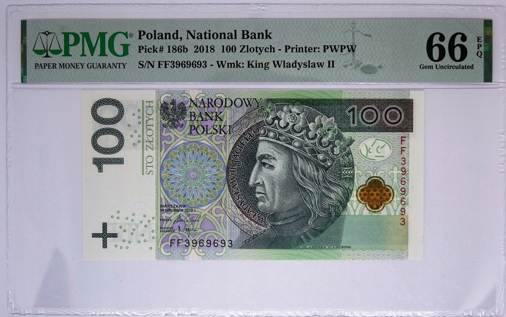100 zł 2018 FF 3969693 RADAR - PMG 66EPQ - 14098849863 - oficjalne ...