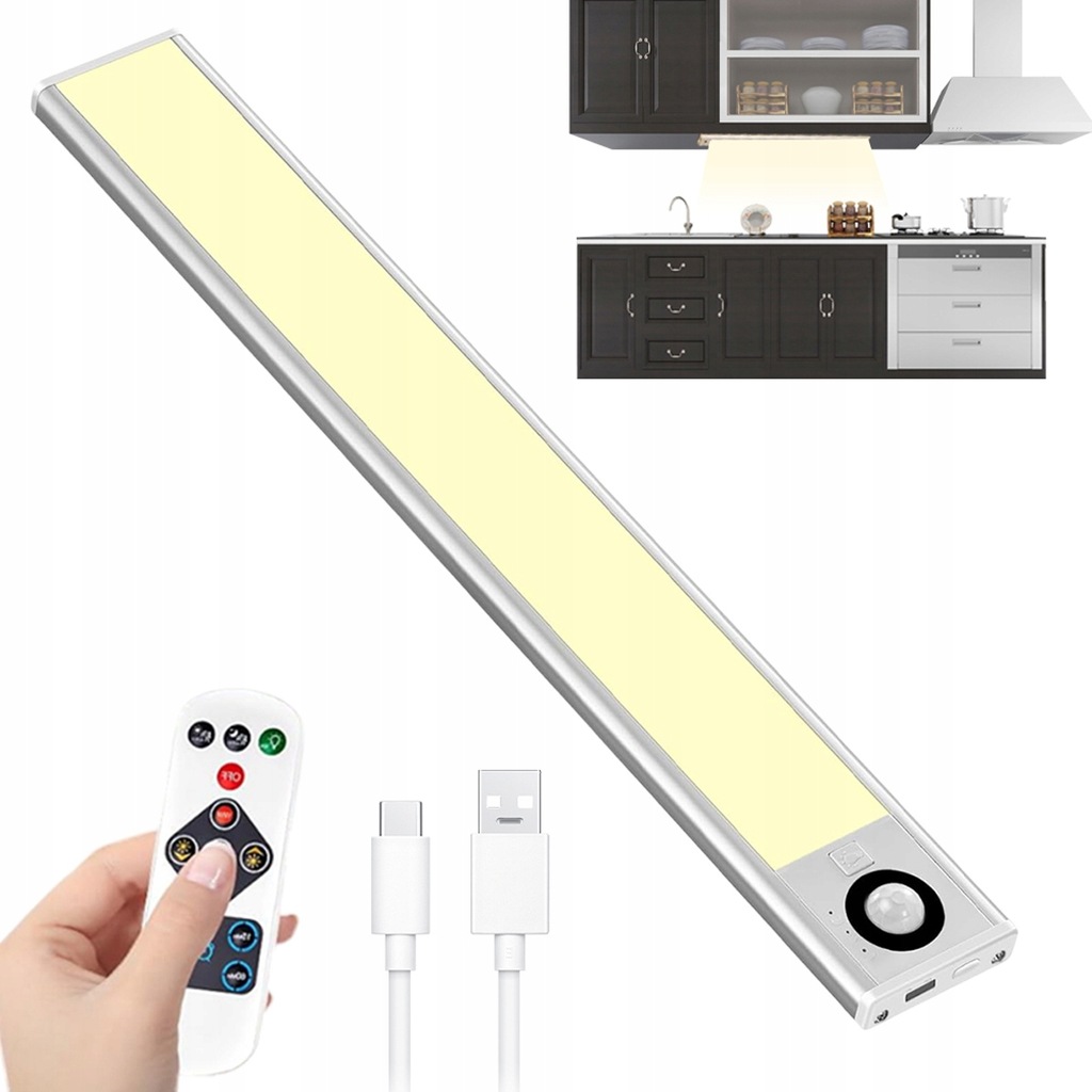 BEZPRZEWODOWA LISTWA LED Z CZUJNIKIEM RUCHU PODSZAFKOWA ŚCIEMNIALNE ...