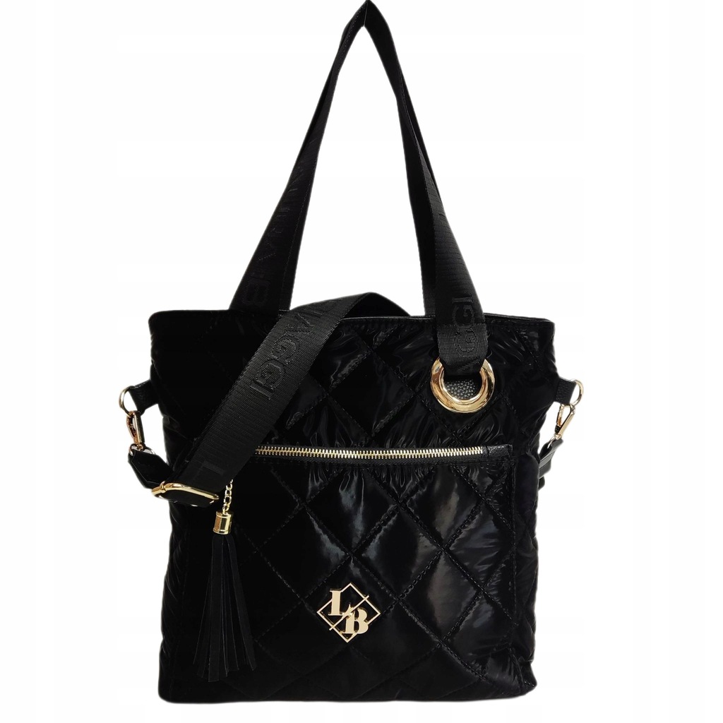 Torebka shopper Laura Biaggi czarna pikowana A4 - 13052686707 - oficjalne archiwum Allegro