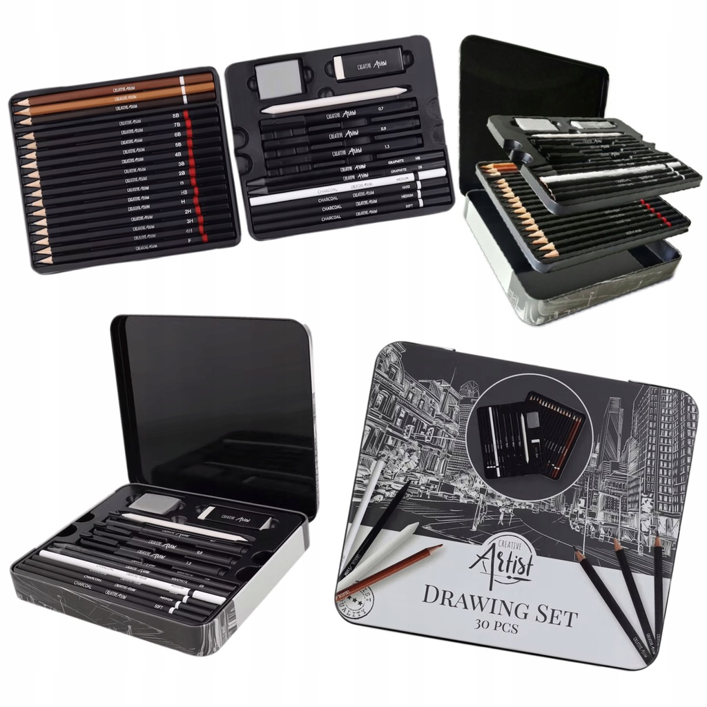 ZESTAW DO RYSOWANIA SZKICOWANIA OŁÓWKI AKCESORIA - 12835069103 ...