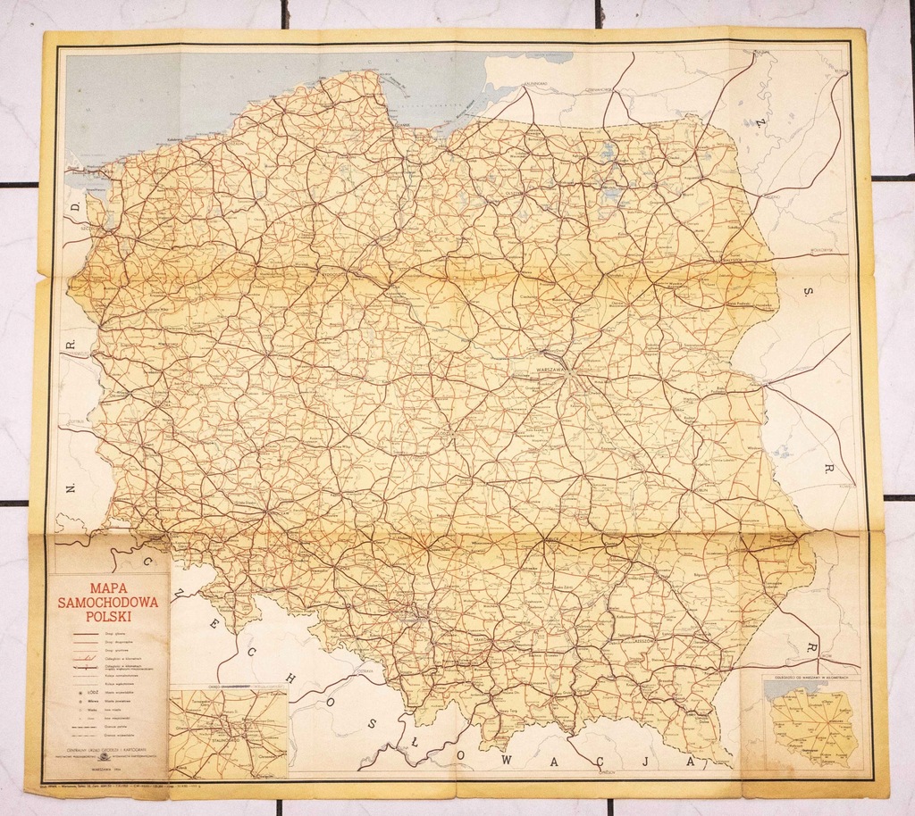 STARA MAPA SAMOCHODOWA POLSKI 1954 - 13486460525 - oficjalne archiwum ...