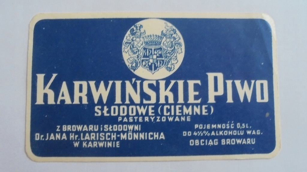 Stara etykieta browar Karwina - 13302584816 - oficjalne archiwum Allegro