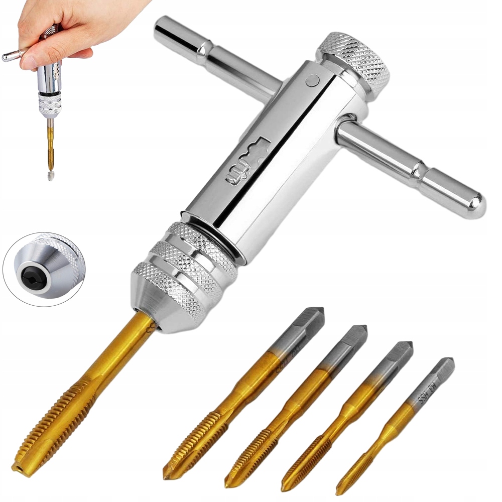 T-HANDLE RATCHET TAP HOLDER WRENCH M3-M8 TAPPING THREADING TOOL TAP SET - 14785616458 ...