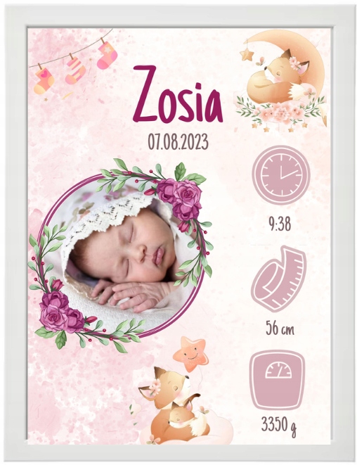 METRYCZKA DLA DZIECKA URODZENIA ZE ZDJĘCIEM DLA DZIEWCZYNKI + RAMKA A4 - 14143787056 - oficjalne ...