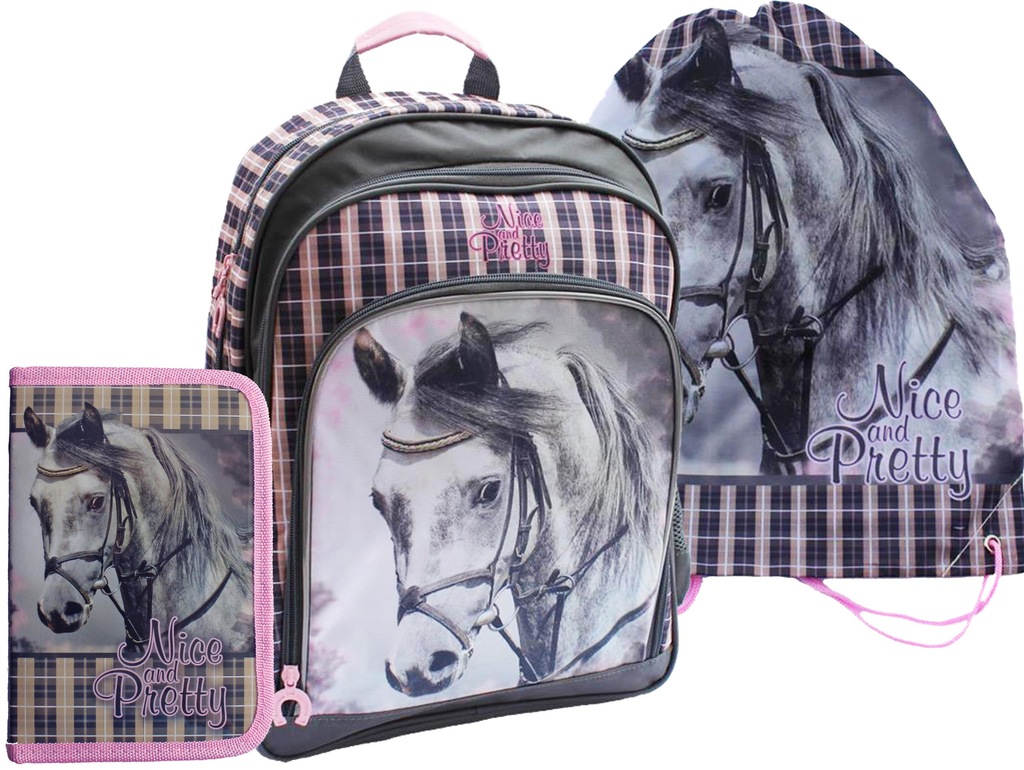 ZESTAW 3w1 PLECAK SZKOLNY Z KONIEM KONIK KOŃ KONIE - 6884931625 - oficjalne archiwum Allegro