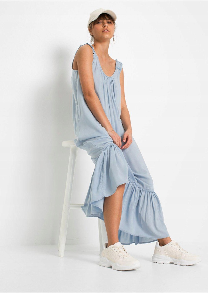 RAINBOW DŁUGA SUKIENKA Z FALBANĄ NA RAMIĄCZKACH 36 - 12721412311 - oficjalne archiwum Allegro