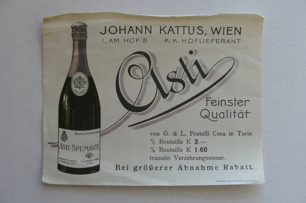 Przedwojenna REKLAMA WINA ASTI SPUMANTE WIEDEŃ - 13087827309 ...