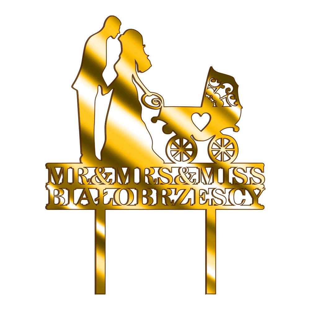Topper na Tort Ślubny MR MRS MISS Złote Lustro - 13916106114 ...