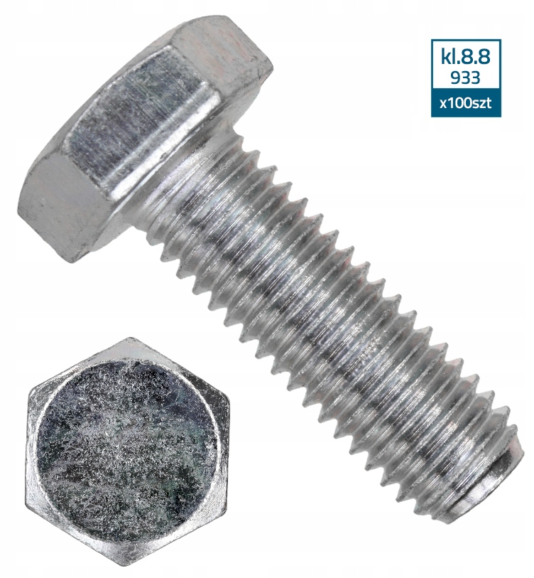 Śruba DIN 933 M8x20 klasa 8.8 stal ocynk 100 szt. - 13292842763 - oficjalne archiwum Allegro