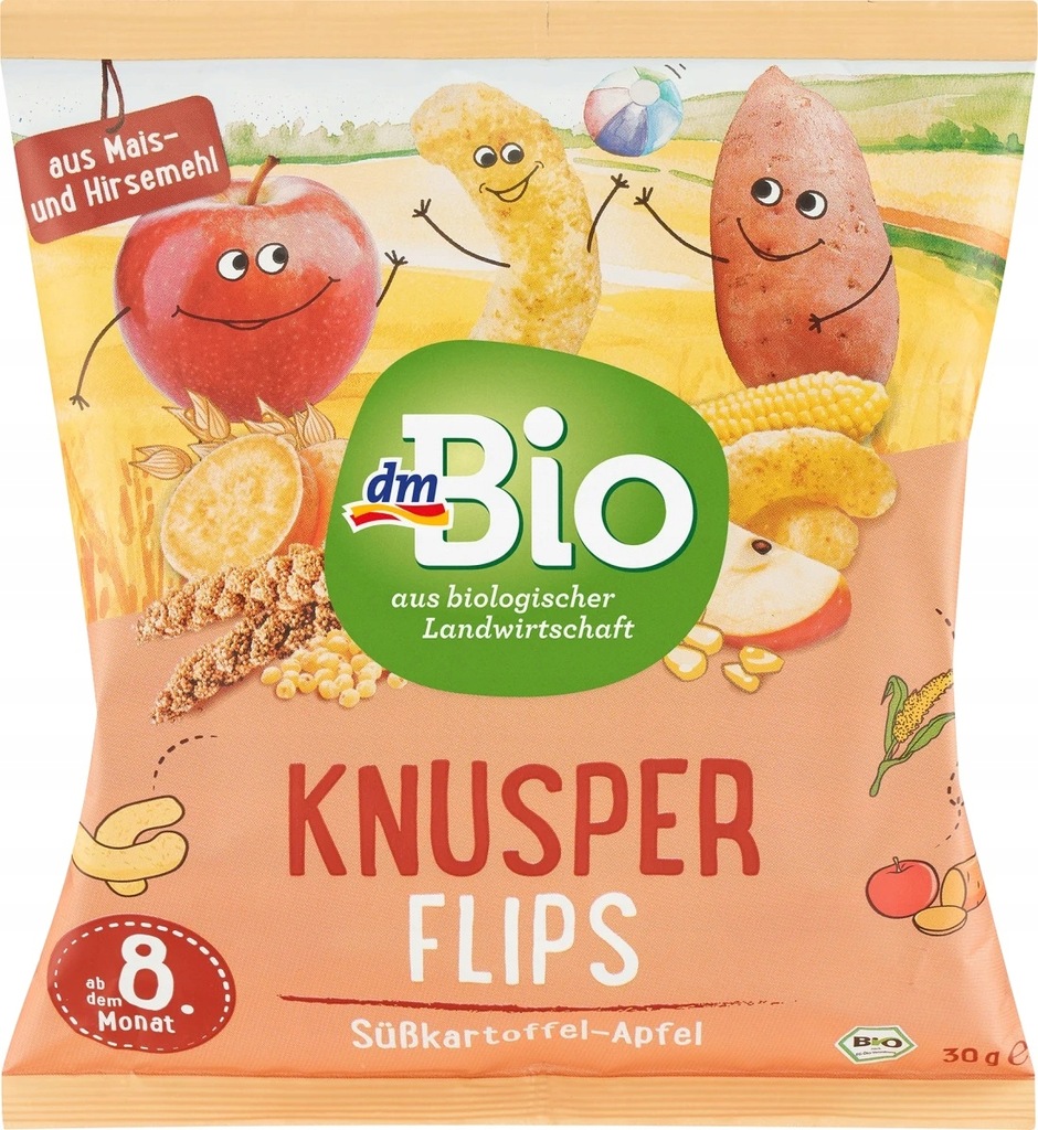 DM BIO EKOLOGICZNE CHRUPKI FLIPSY KUKURYDZA PROSO I BATATY Z JABŁKIEM ...