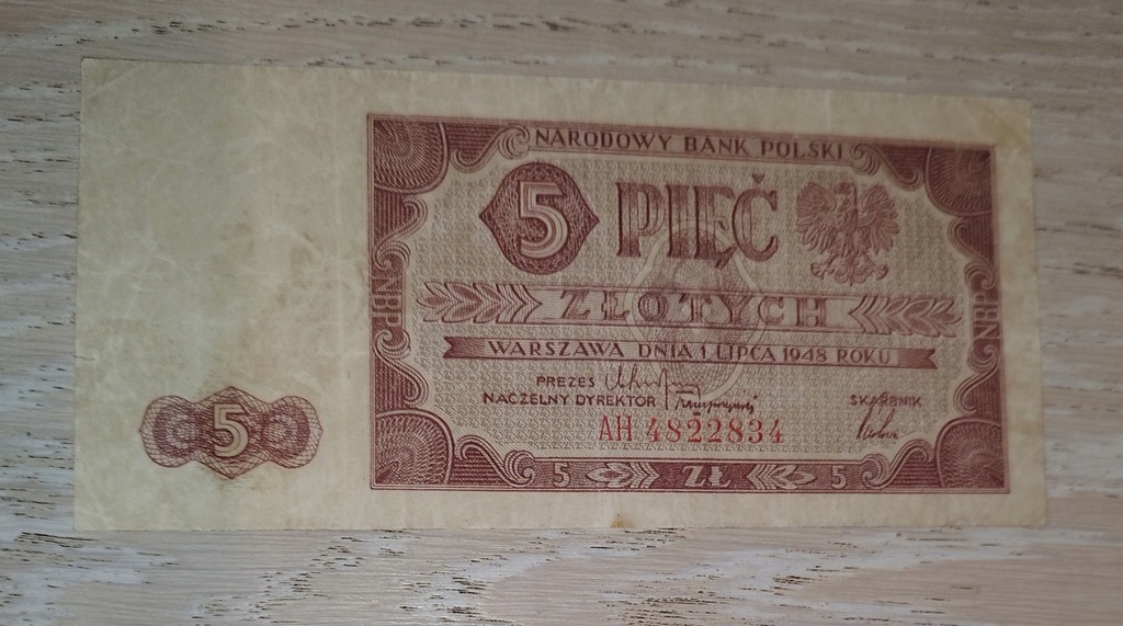 2 Banknoty papierowe 5zl 1948r seria AN i AH - 13094229517 - oficjalne ...