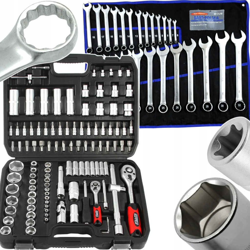 KLUCZE NASADOWE 108el ZESTAW KLUCZY PŁASKIE 6-32mm - 11186881264 - oficjalne archiwum Allegro