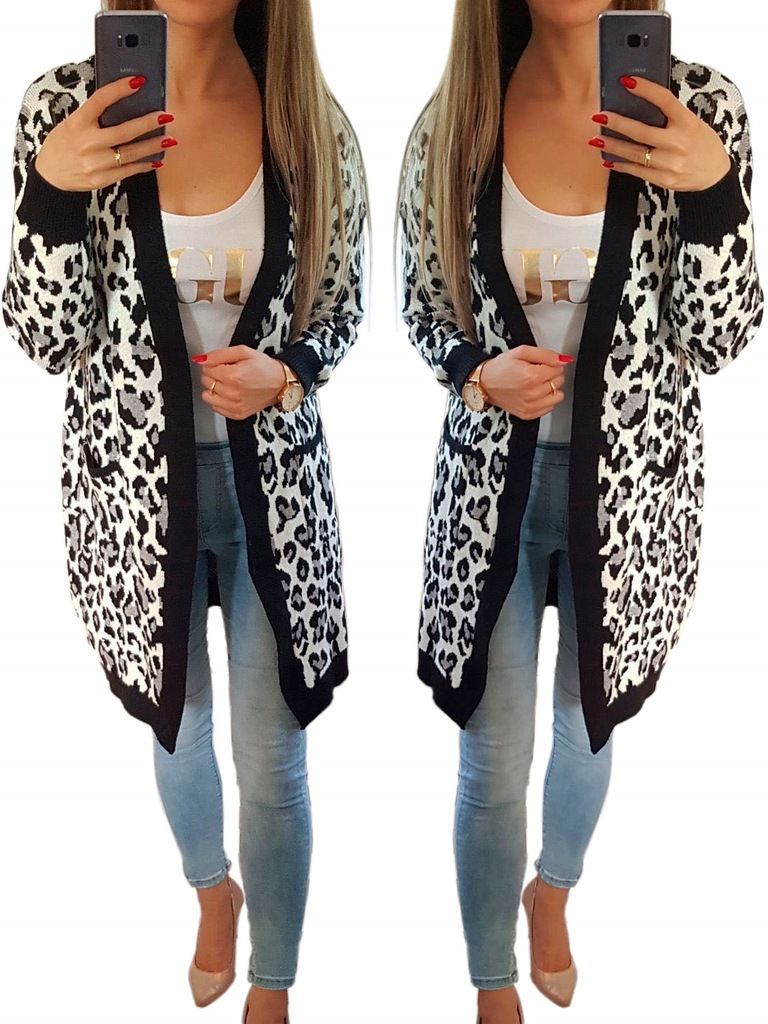 Kardigan PANTERKA modny CIEPŁY jesienny - 7574535715 - oficjalne ...