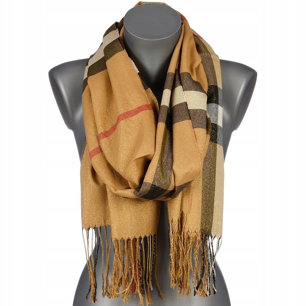 Camelowy Duży Szalik Damski bawełniany ciepły duża krata modny AX-85 - 16755772329 - oficjalne ...