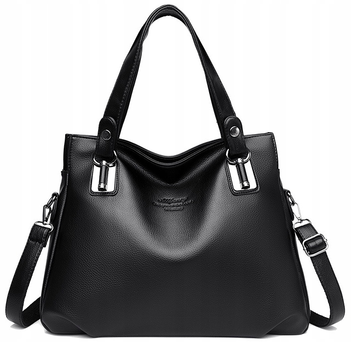 Torebka Damska Czarna Skórzana Elegancka Pojemna Shopper na Ramię Skóra - 15370792894 ...