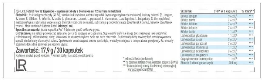 LR PRO 12 Probiotyk 12 SZCZEPÓW Bakterii 90 kaps. - 8384563730 ...