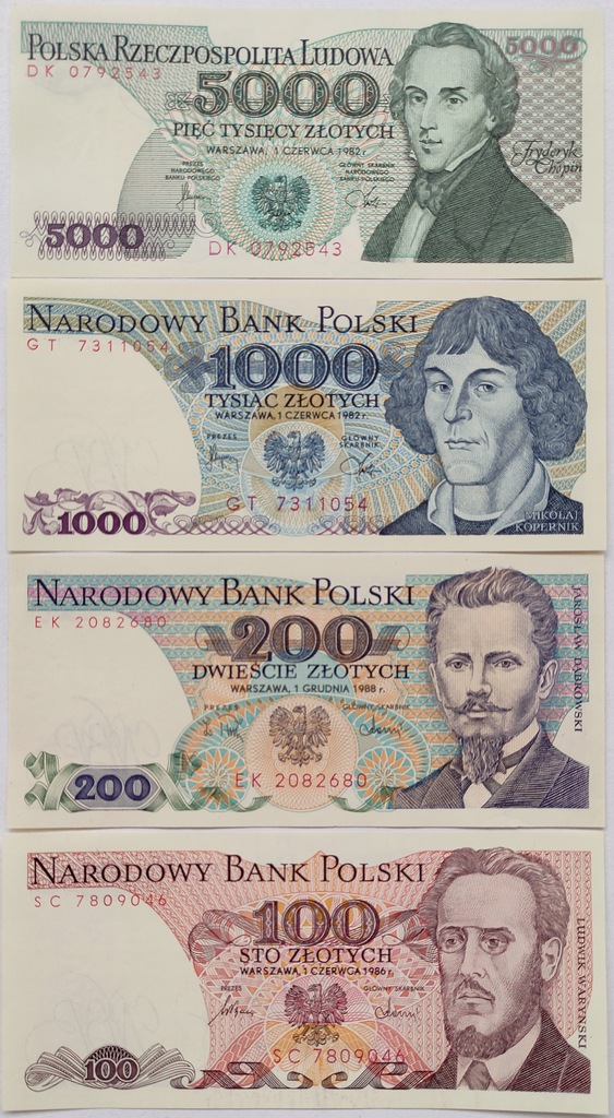Banknoty PRL 5000, 1000, 200, 100 zł - 4 szt. - 13572402079 - oficjalne ...