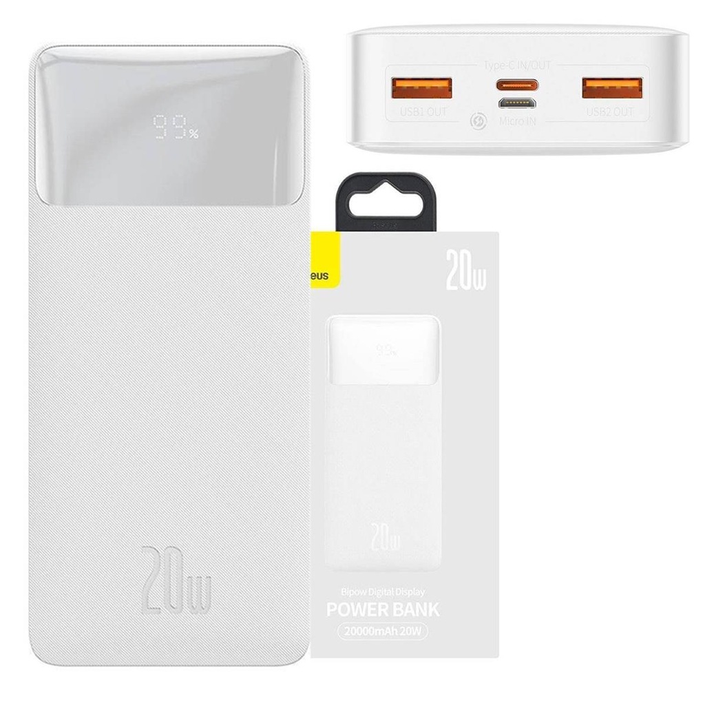 POWERBANK BASEUS BIPOW 20000MAH 2XUSB USB-C 20W - 12974711915 - oficjalne archiwum Allegro