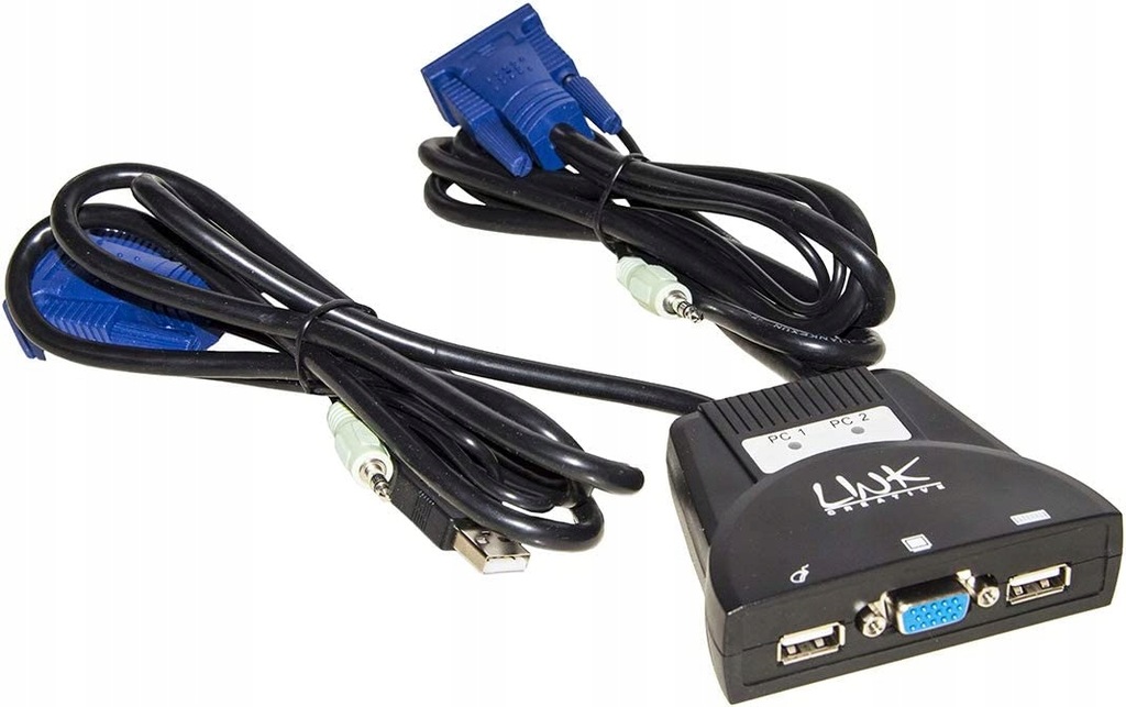 LINK LKKVM2 SWITCH PC 2 porty VGA 2x USB AUX monitor klawiatura mysz ...