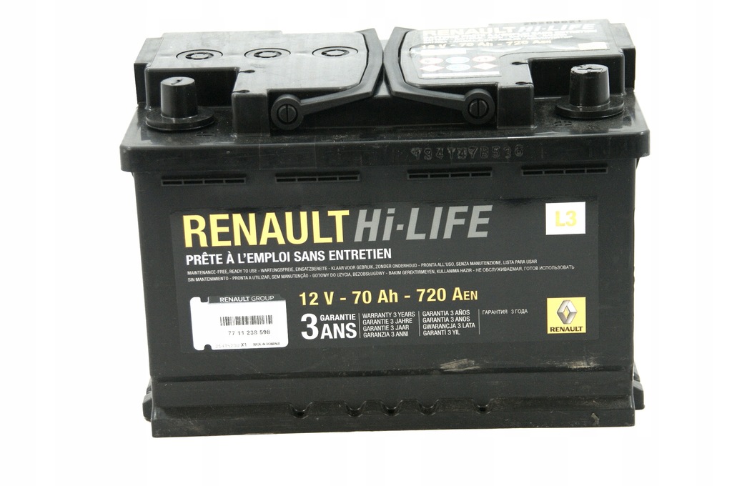 AKUMULATOR 12V 70Ah 720A L3 ORYGINAŁ RENAULT - 11708386130 - oficjalne ...