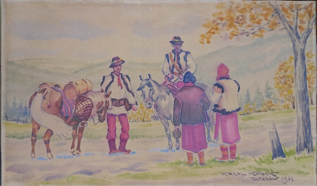 Huculi z końmi - Karol Kossak 1937 r, - 12742237623 - oficjalne ...