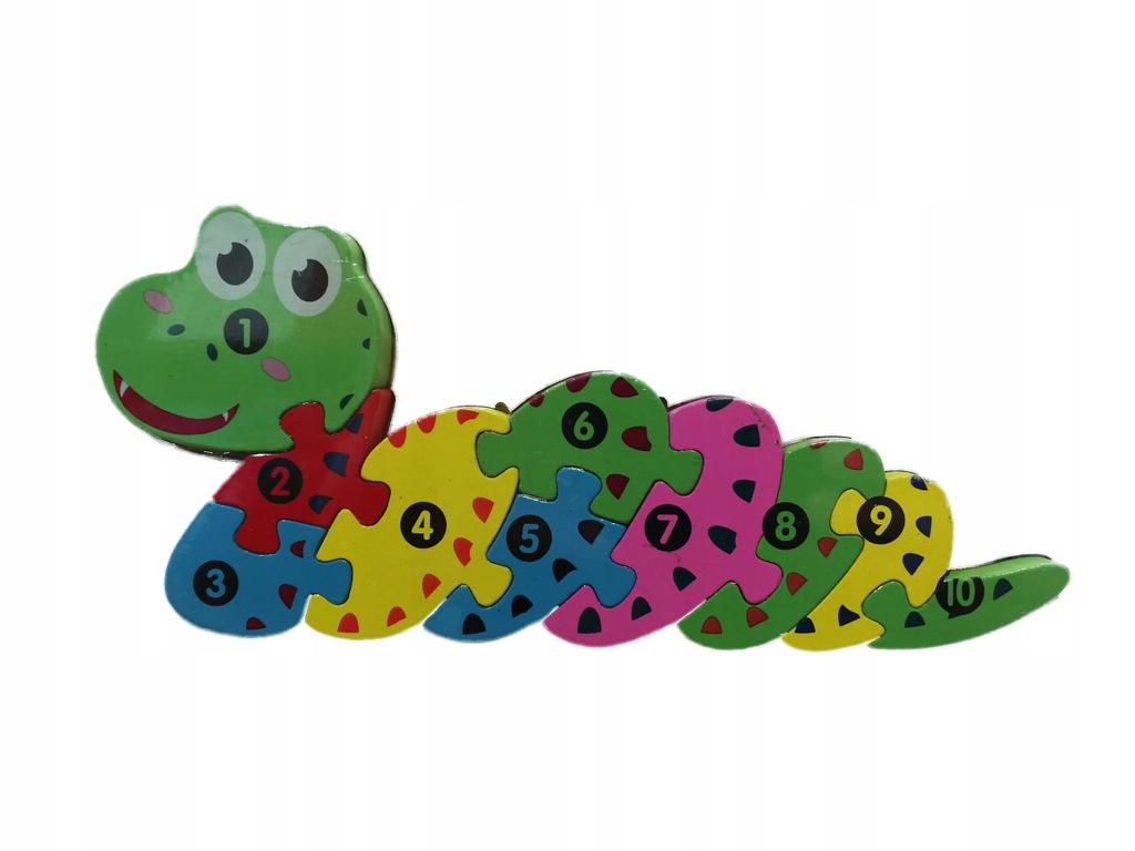 PUZZLE EDUKACYJNE DREWNIANE CYFERKI WĄŻ 10 ELEM - 12861703391 ...