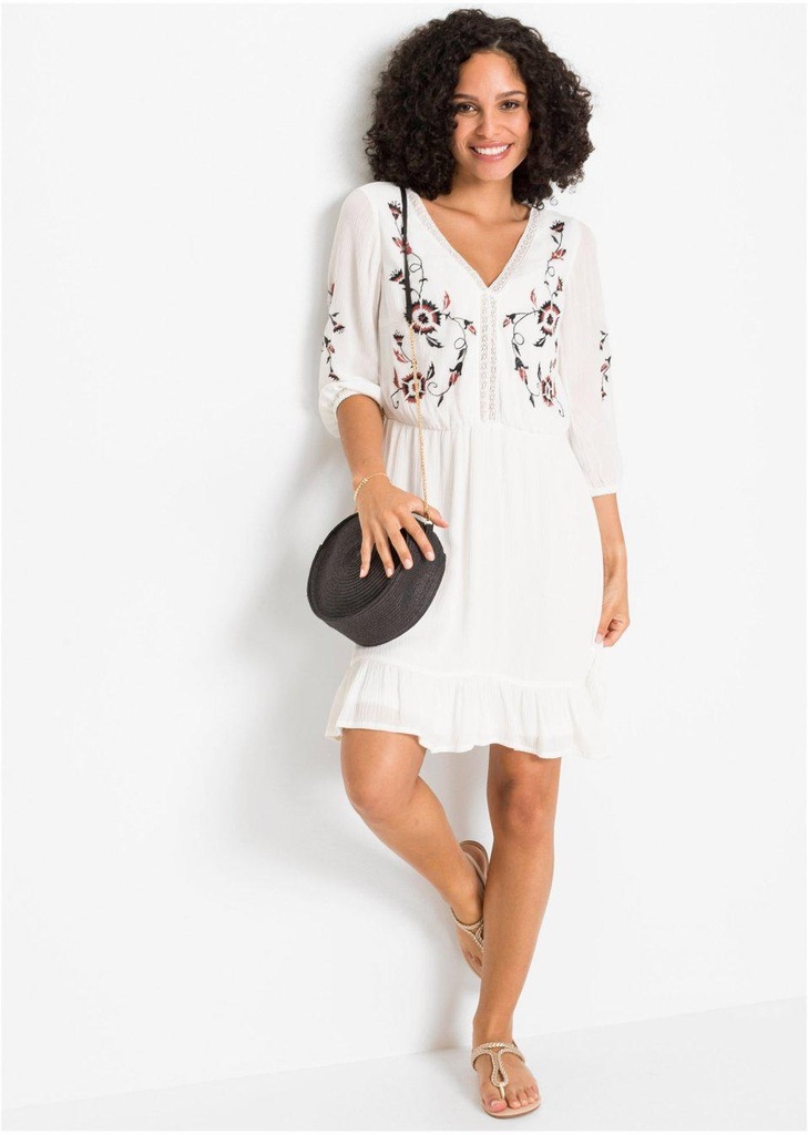 BODYFLIRT BIAŁA SUKIENKA Z HAFTAMI I KORONKĄ 38 M - 13552033082 ...