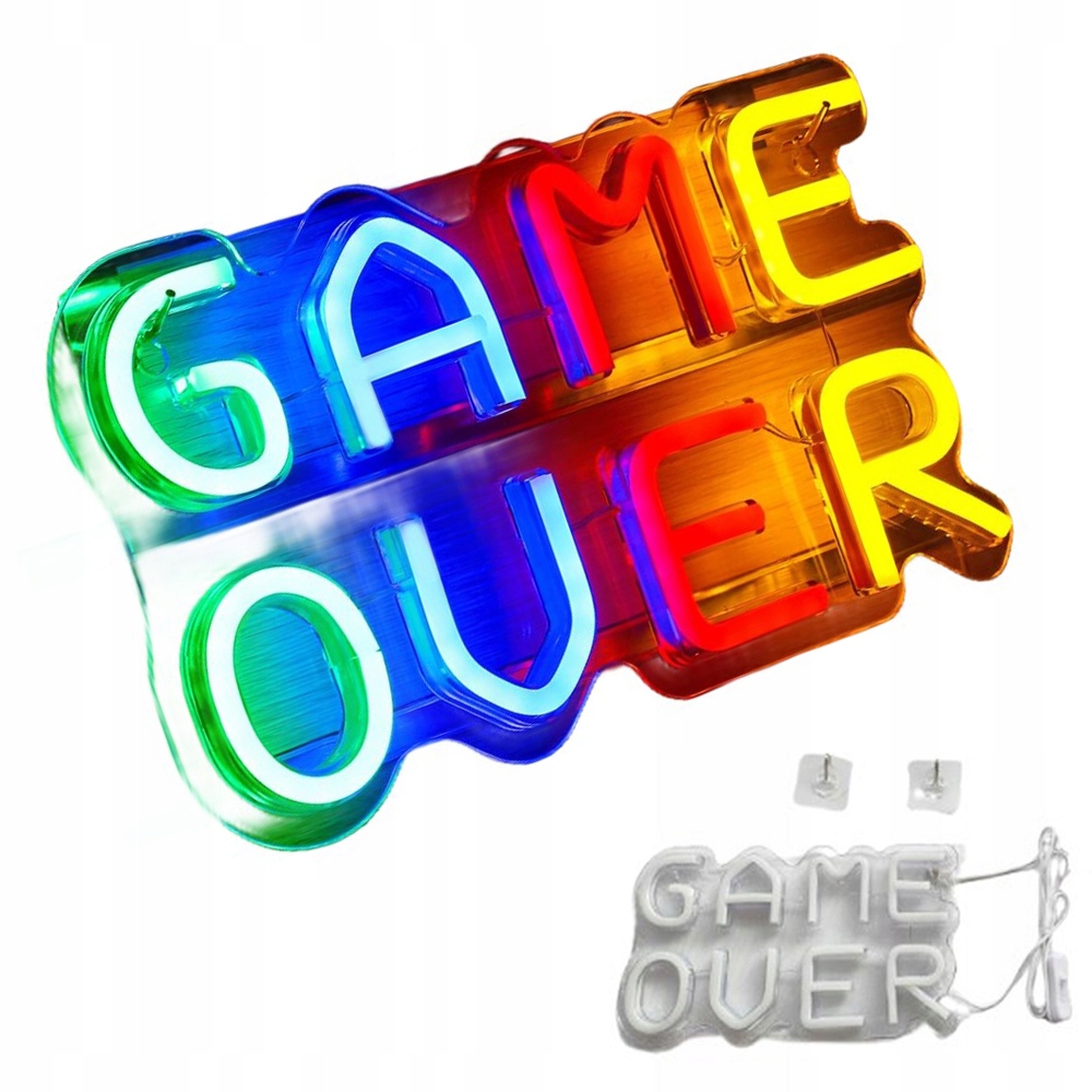 GAME OVER NEON LED GAME ROOM KOLOROWE LAMPA USB NA ŚCIANĘ POKÓJ GRACZA ...