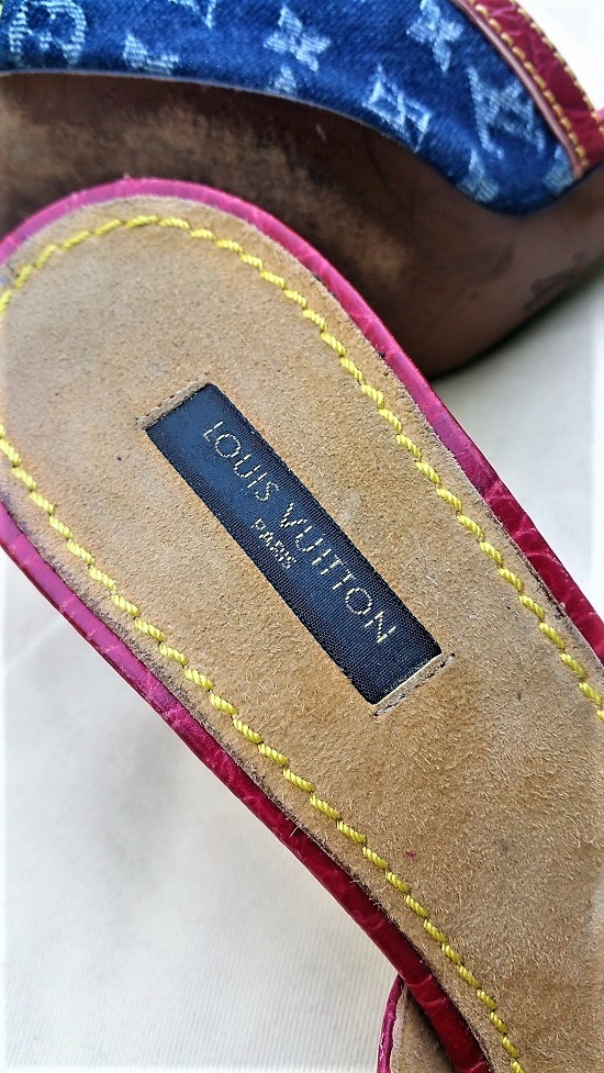 LOUIS VUITTON BUTY KLAPKI JEANS ALIGATOR SKÓRA 38 - 8232384613 - oficjalne archiwum Allegro