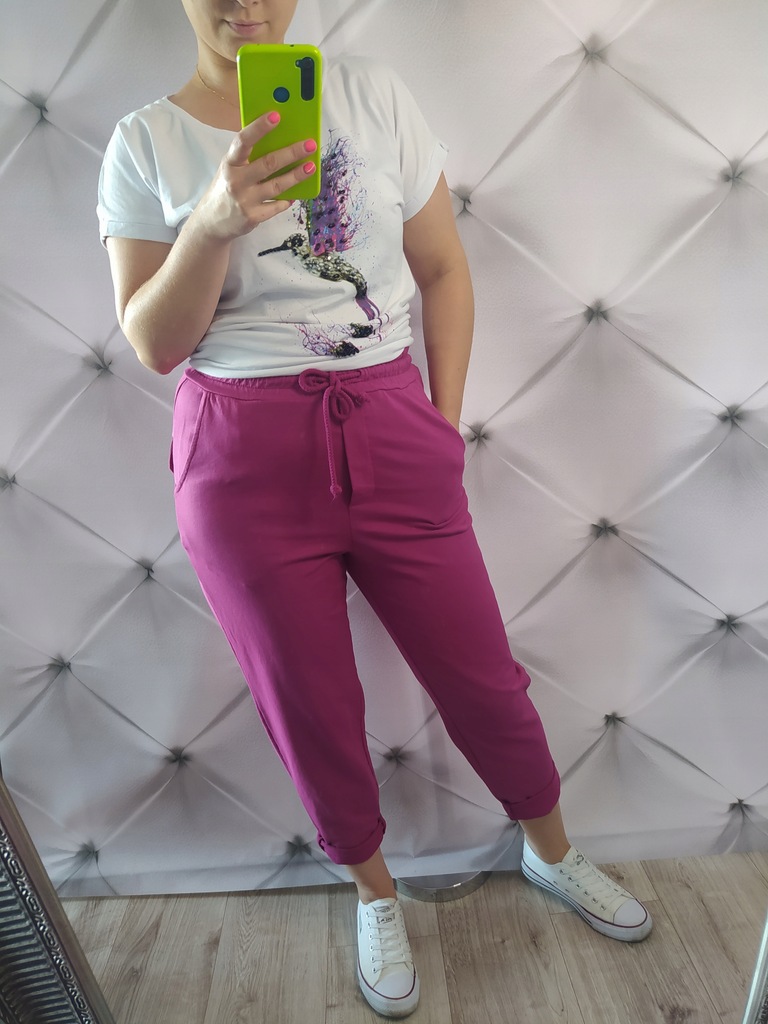 SPODNIE BAWEŁNIANE DRESOWE WIYA Z PATKĄ AMARENA - 12613312732 - oficjalne archiwum Allegro