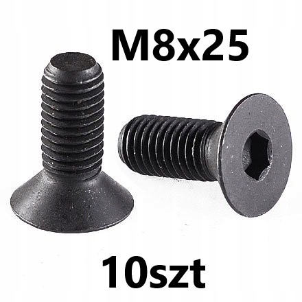 10szt Śruba stożkowa czarna imbus M8 x 25 kl.10,9 - 14435707876 - oficjalne archiwum Allegro