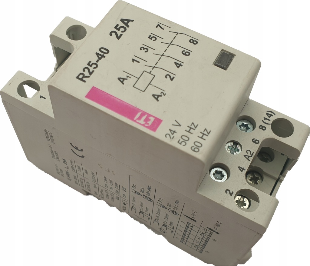 stycznik ETI R25-40 25A 4xNO cewka 24V AC 50/60Hz - 12619441642 ...