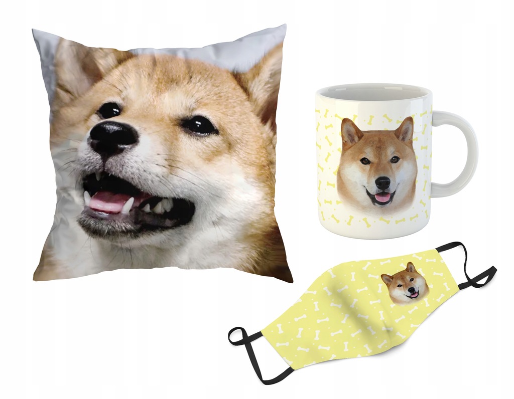 Zestaw prezentowy PIES poduszka+kubek+maska SHIBA - 10200664981 ...