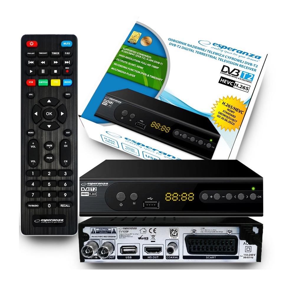 DEKODER TUNER TV NAZIEMNEJ HD DVB-T2 HEVC H.265 - 12464013387 ...