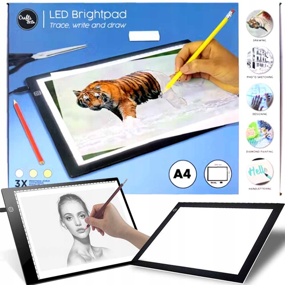 DESKA KREŚLARSKA DO RYSOWANIA KOPIOWANIA LED OŚWIETLENIE TABLET A4 ...