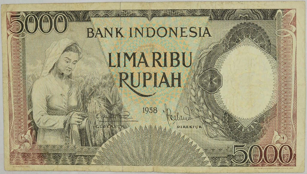 19.hc.Indonezja, 5 000 Rupii 1958 rzadki, St.3+ - 15181797484 ...