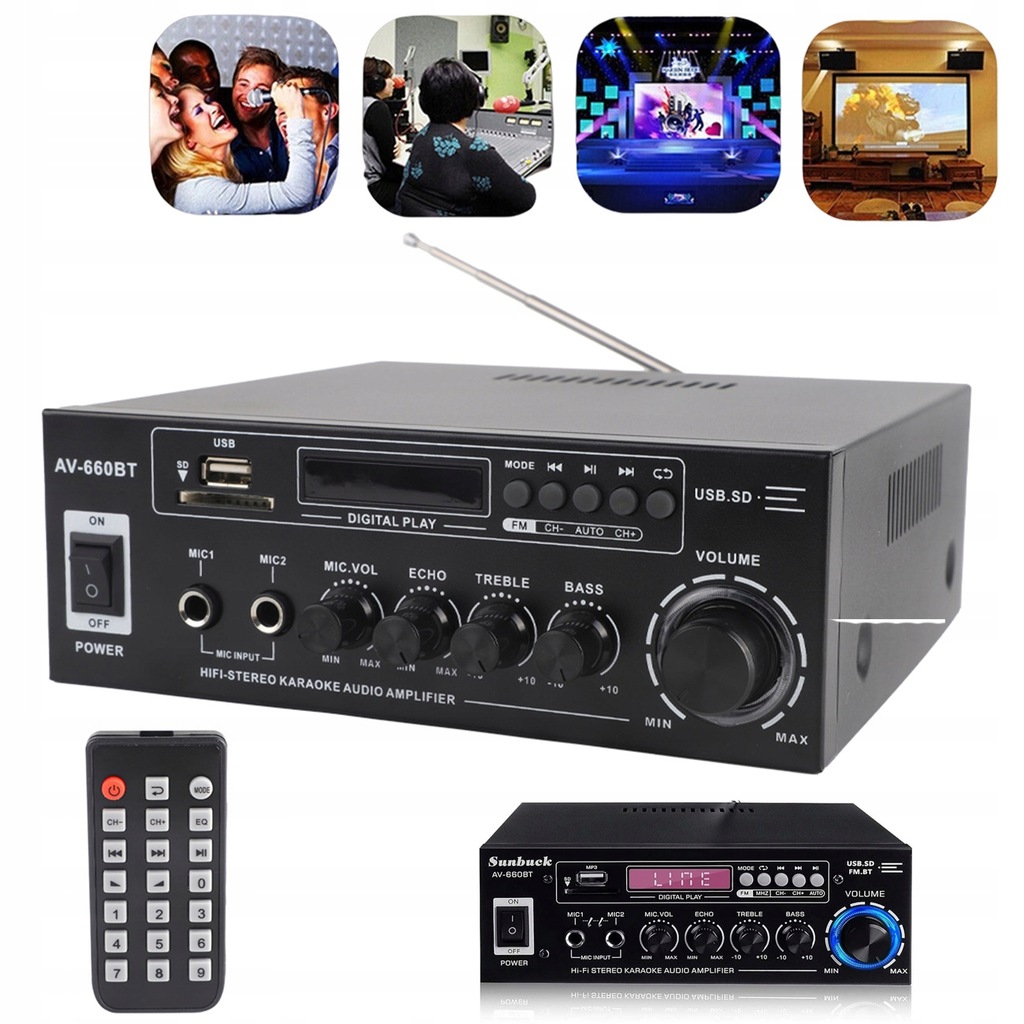 AMPLITUNER WZMACNIACZ STEREO BLUETOOTH RADIO MOCNY WZMACNIACZ AUDIO MP3 - 16814393889 ...